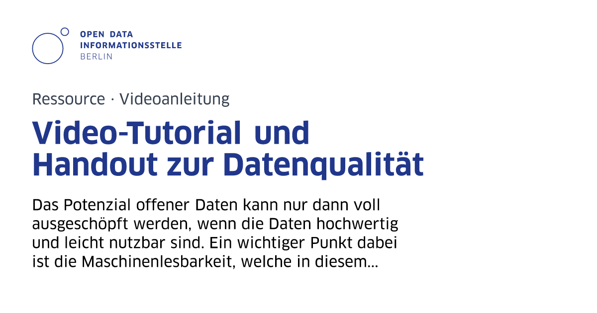 Video-Tutorial und Handout zur Datenqualität
